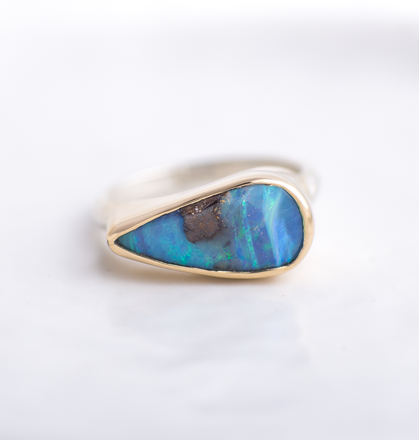 Opal East West Ring Size 6.5 Silver + 14k Gold – MAHKA